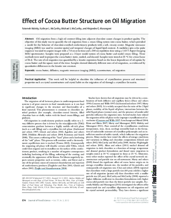 (PDF) Effect of Cocoa Butter Structure on Oil Migration