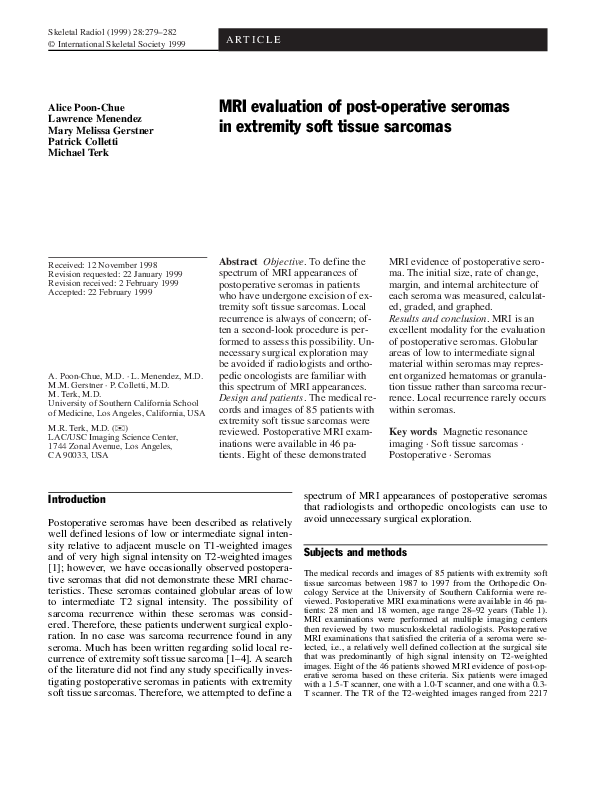 (PDF) MRI evaluation of post-operative seromas in extremity soft tissue ...