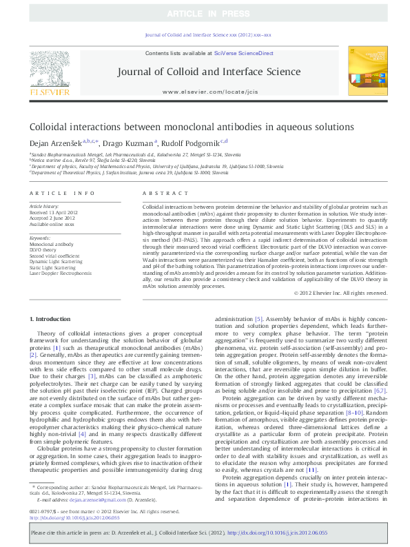 (PDF) Colloidal interactions between monoclonal antibodies in aqueous ...