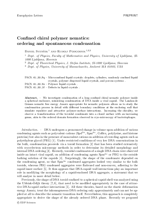 (PDF) Confined chiral polymer nematics: Ordering and spontaneous condensation