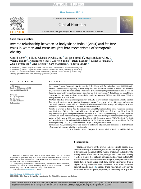 (PDF) Inverse relationship between “a body shape index” (ABSI) and fat ...