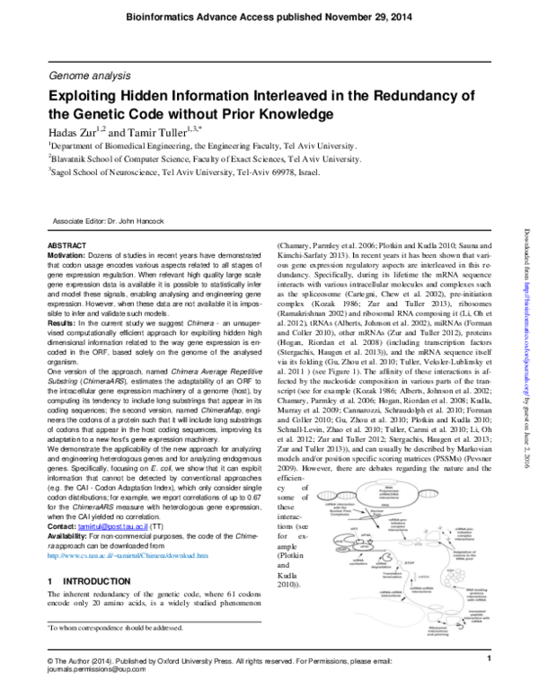(PDF) Exploiting hidden information interleaved in the redundancy of the genetic code without ...