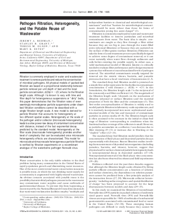 (PDF) Pathogen Filtration, Heterogeneity, and the Potable Reuse of ...