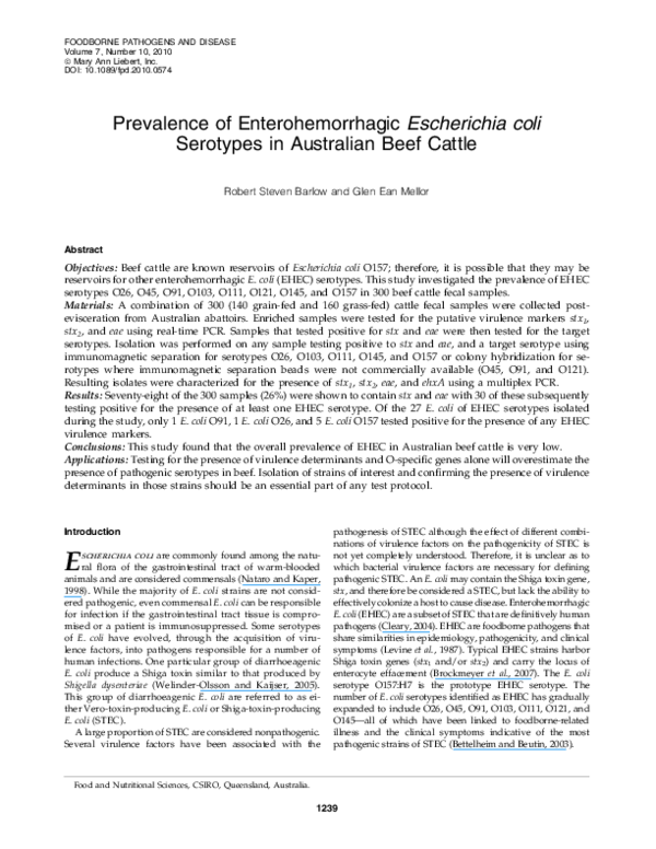 (PDF) Prevalence of Enterohemorrhagic Escherichia coli Serotypes in ...