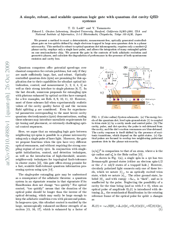 Pdf A Simple Robust And Scalable Quantum Logic Gate With Quantum Dot Cavity Qed Systems