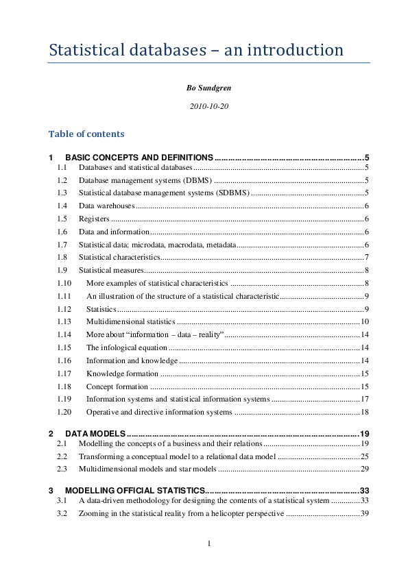 (PDF) Statistical databases – an introduction