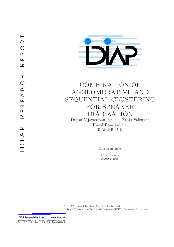 Pdf Combination Of Agglomerative And Sequential Clustering For Speaker Diarization