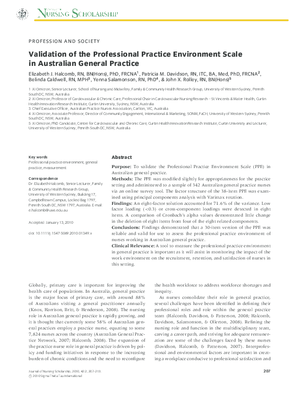 (PDF) Validation of the Professional Practice Environment Scale in ...