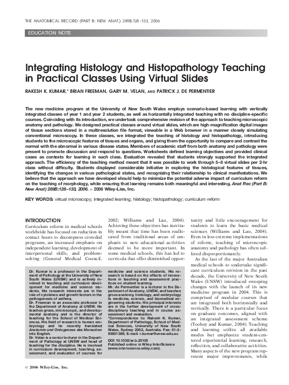 (PDF) Integrating histology and histopathology teaching in practical ...