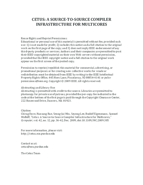 Pdf Cetus A Source To Source Compiler Infrastructure For Multicores