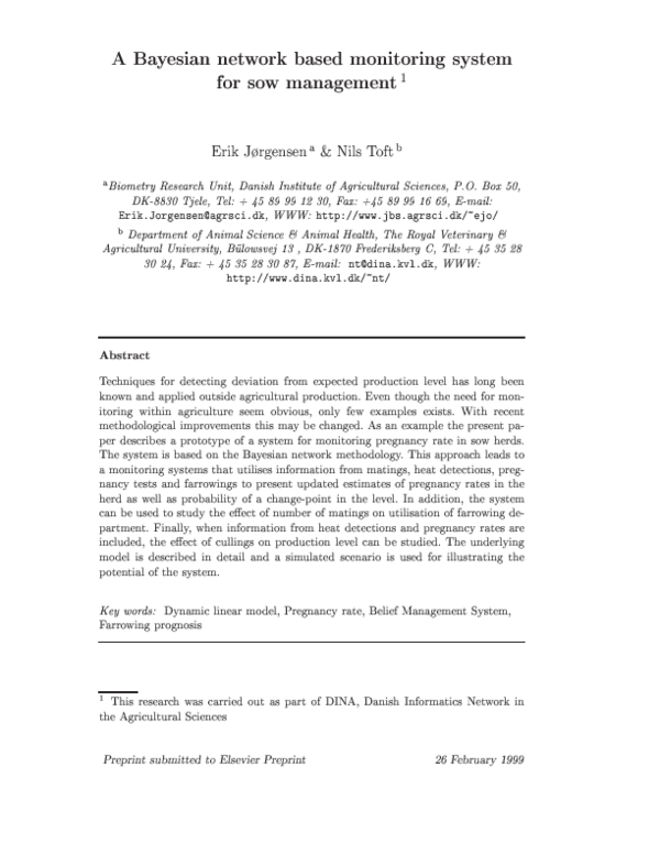 Pdf A Bayesian Network Based Monitoring System For Sow Management