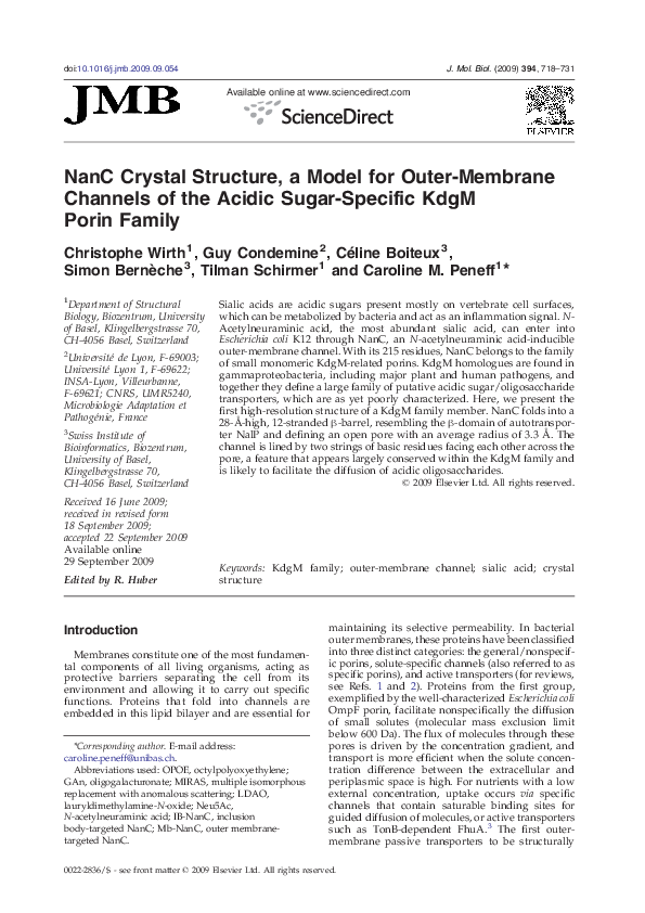 (PDF) NanC Crystal Structure, a Model for Outer-Membrane Channels of ...