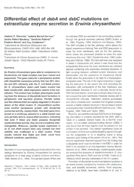 (PDF) Differential effect of dsbA and dsbC mutations on extracellular ...