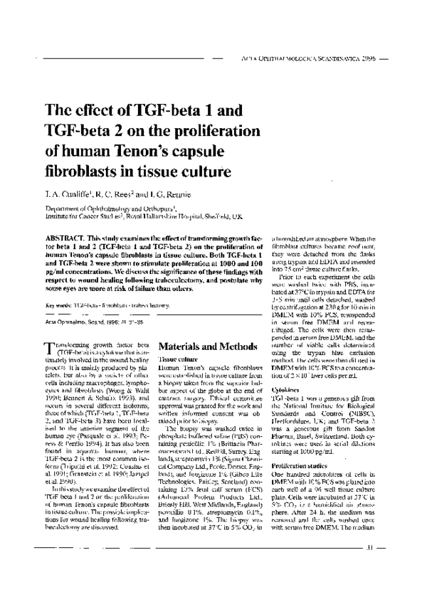 (PDF) The effect of TGF-beta 1 and TGF-beta 2 on the proliferation of ...