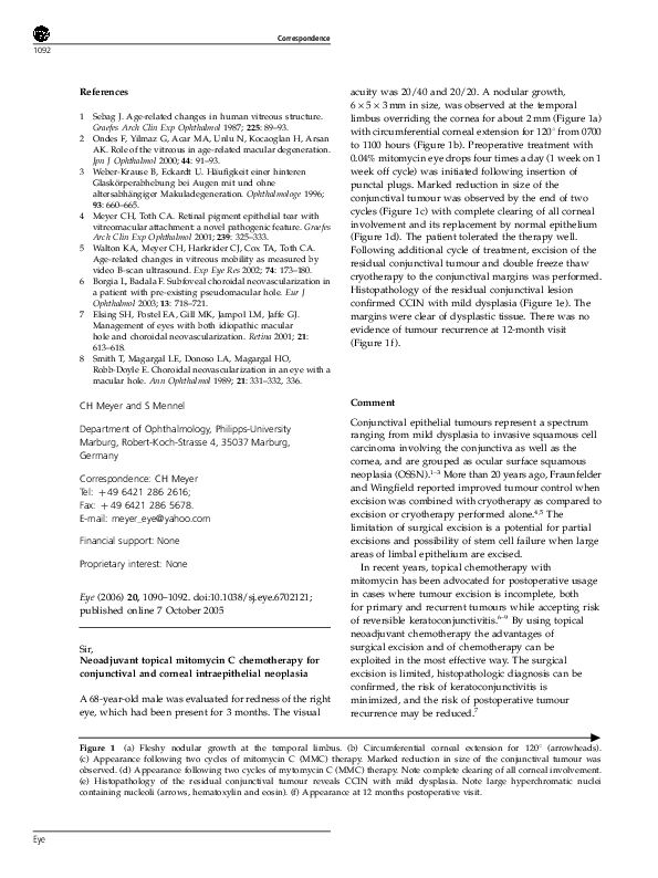 (PDF) Neoadjuvant topical mitomycin C chemotherapy for conjunctival and ...