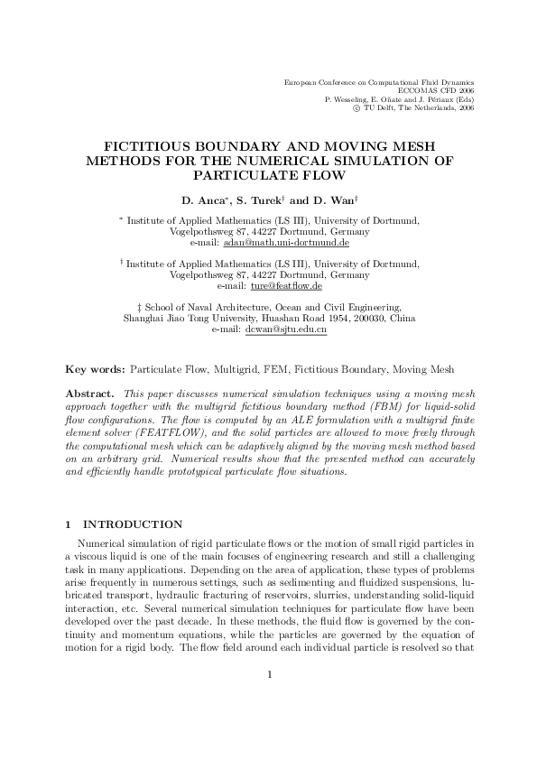 (PDF) FICTITIOUS BOUNDARY AND MOVING MESH METHODS FOR THE NUMERICAL SIMULATION OF PARTICULATE FLOW