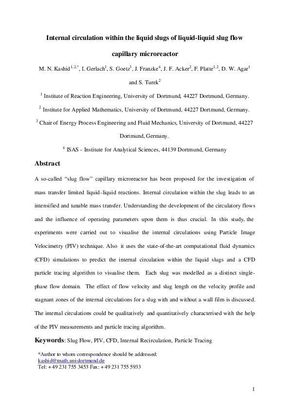 (PDF) Internal circulation within the liquid slugs of a liquid-liquid slug-flow capillary ...