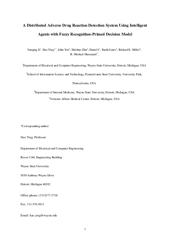 (PDF) A distributed adverse drug reaction detection system using intelligent agents with a fuzzy ...