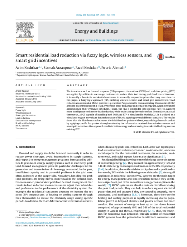 Pdf Smart Residential Load Reduction Via Fuzzy Logic Wireless Sensors And Smart Grid