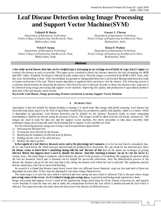 Pdf Leaf Disease Detection Using Image Processing And Support Vector Machinesvm
