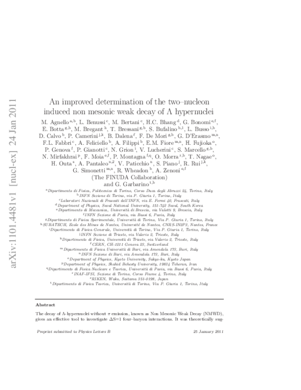 (PDF) An improved determination of the two--nucleon induced non mesonic weak decay of $\Lambda ...