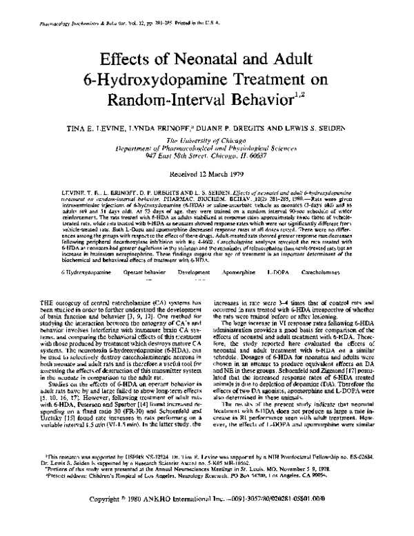(PDF) Effects of neonatal and adult 6-hydroxydopamine treatment on ...