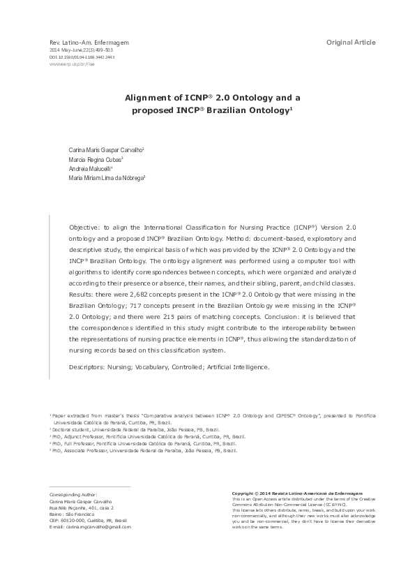 (PDF) Alignment of ICNP® 2.0 ontology and a proposed INCP® Brazilian ontology