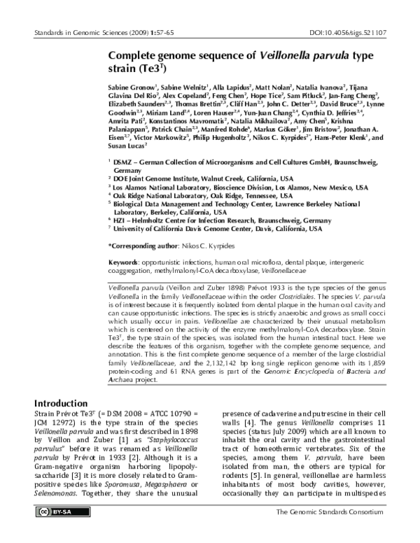(PDF) Complete genome sequence of Veillonella parvula type strain (Te3T)