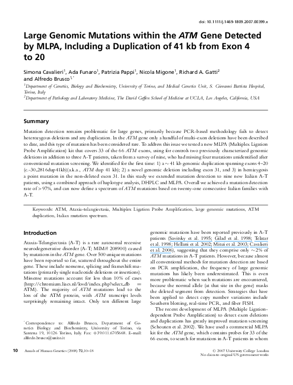 (PDF) Large Genomic Mutations within the ATM Gene Detected by MLPA ...
