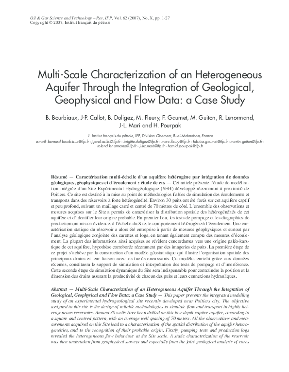 (PDF) Multi-Scale Characterization of an Heterogeneous Aquifer Through the Integration of ...