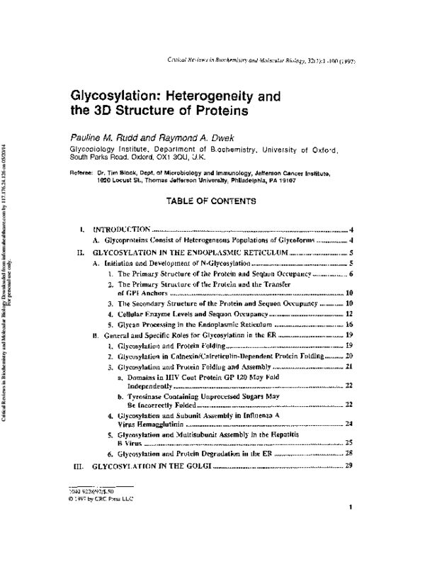(PDF) Glycosylation: Heterogeneity and the 3D Structure of Proteins