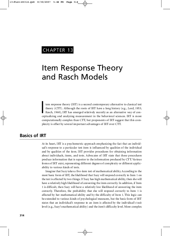 (PDF) Item Response Theory and Rasch Models