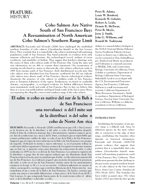 (PDF) Coho Salmon are Native South of San Francisco Bay: A ...