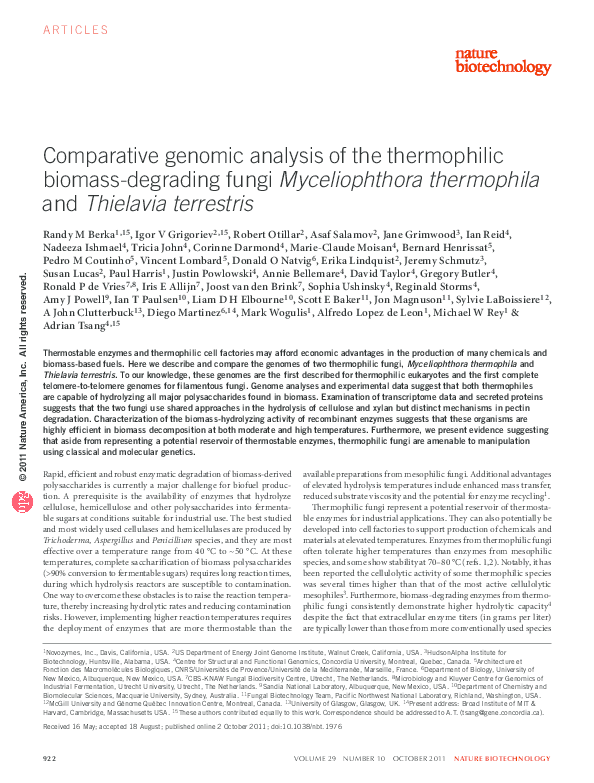 (PDF) Comparative genomic analysis of the thermophilic biomass ...