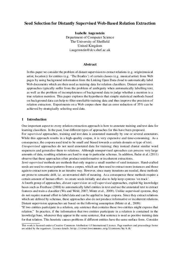 (PDF) Seed Selection for Distantly Supervised Web-Based Relation Extraction | Isabelle ...