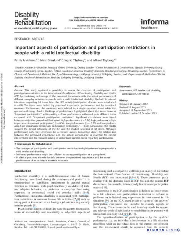 (PDF) Important aspects of participation and participation restrictions ...