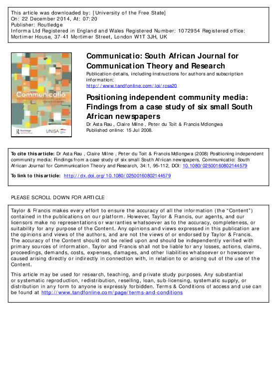 (PDF) Positioning independent community media: Findings from a case ...