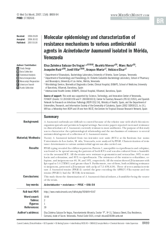 (PDF) Molecular epidemiology and characterization of resistance mechanisms to various ...