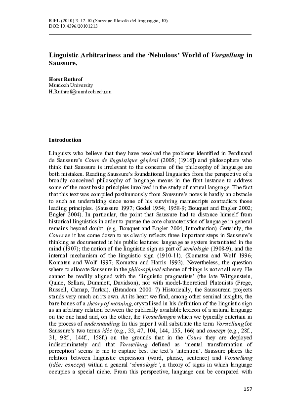 (PDF) Linguistic Arbitrariness and the 'Nebulous' World of Vorstellung ...