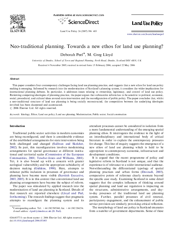 (PDF) Neo-traditional planning. Towards a new ethos for land use planning?