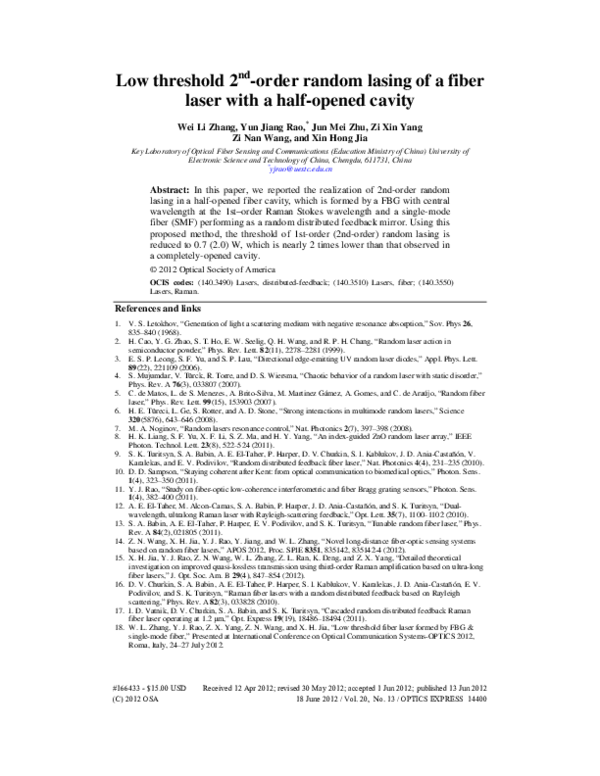(PDF) Low threshold 2nd-order random lasing of a fiber laser with a ...