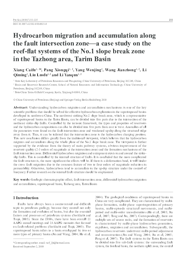 (PDF) Hydrocarbon migration and accumulation along a long-term growth fault: Example from the ...