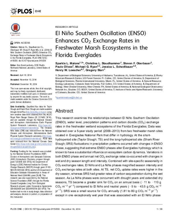 (PDF) El Niño Southern Oscillation (ENSO) Enhances CO2 Exchange Rates ...