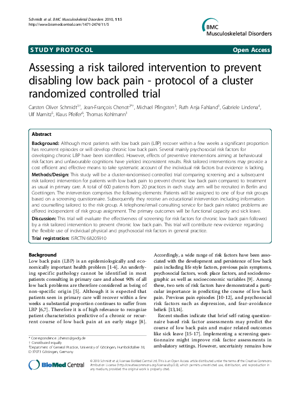 (PDF) Pain - Protocol of a Cluster Randomized Controlled Trial