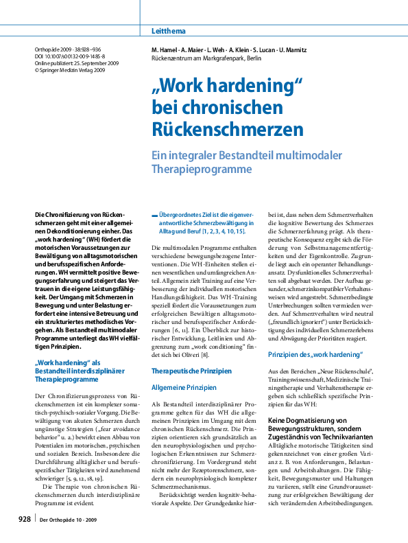 (PDF) ["Work hardening" for chonic back pain. An integral component of ...
