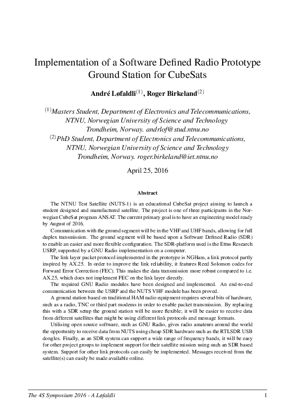 (PDF) Implementation of a Software Defined Radio Prototype Ground ...