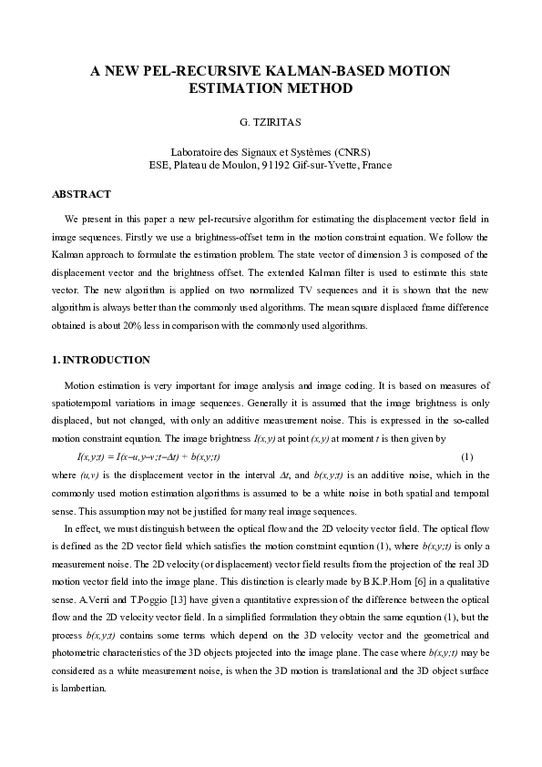 (PDF) A New Pel-Recursive Kalman-Based Motion Estimation Method