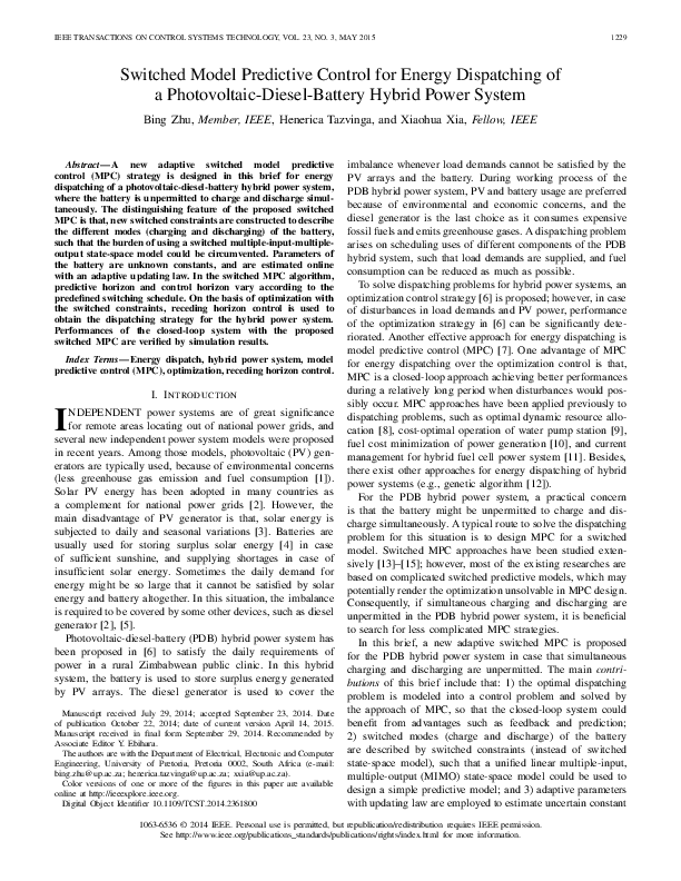 (PDF) Switched Model Predictive Control for Energy Dispatching of a ...
