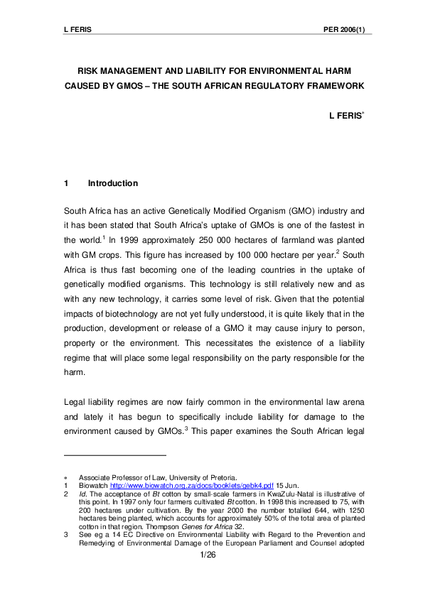 (PDF) Risk management and liability for environmental harm caused by ...