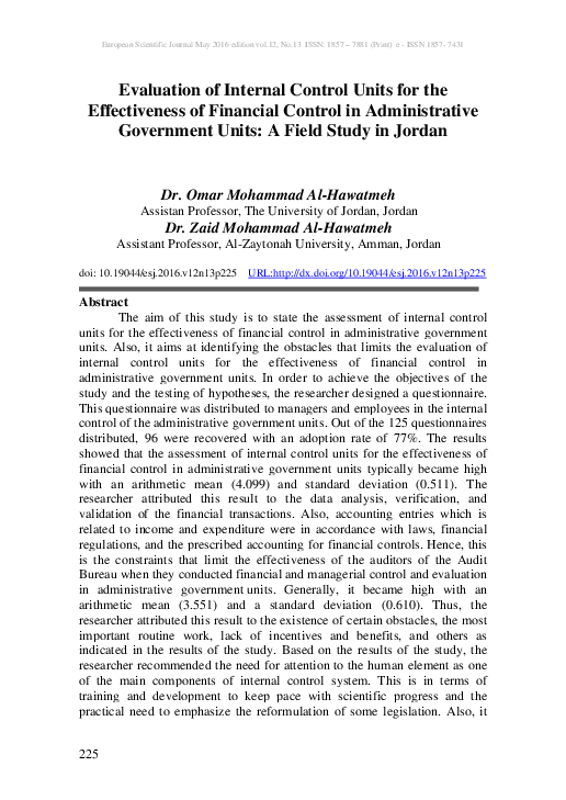 (PDF) Evaluation of Internal Control Units for the Effectiveness of ...